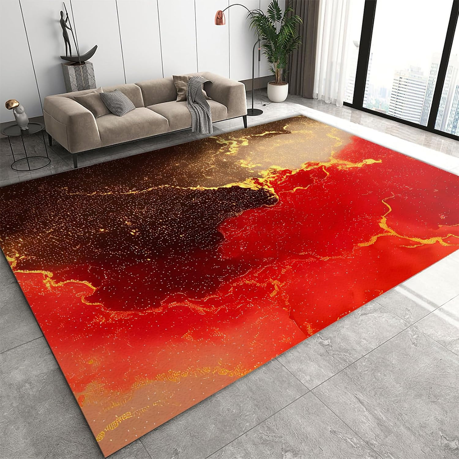 Red Brown Marble Texture Area Carpet, Retro Gilt Luxury Indoor Rugs ...