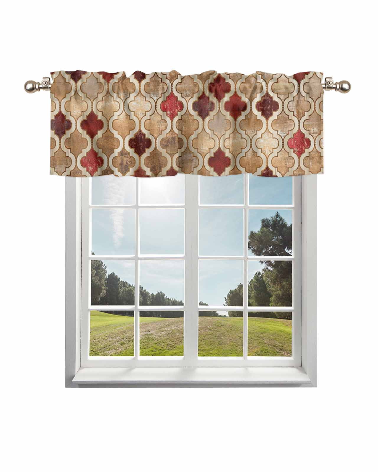Red Brown Moroccan Curtain Valances for Window, Farmhouse Window ...