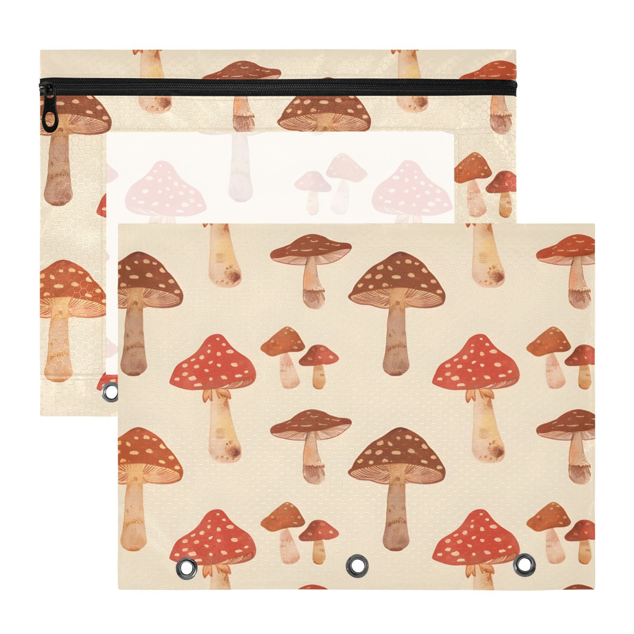 Red Brown Mushrooms 3-Ring Binder Pouches A4 Size Zipper Pocket File ...