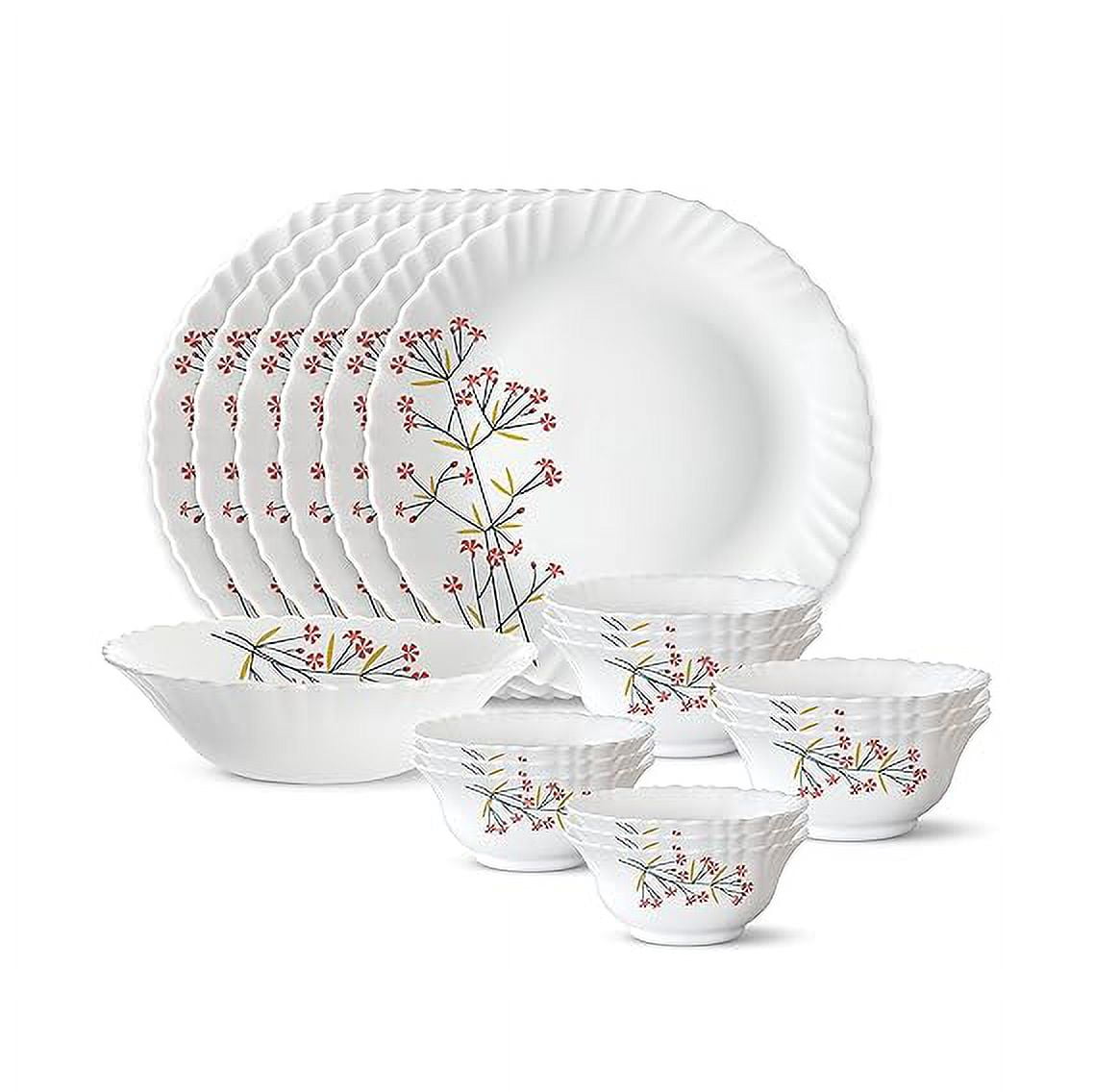 Red Bud Silk Series Opalware Dinner Set | 19 Pieces for Family of 6 | Microwave & Dishwasher ...