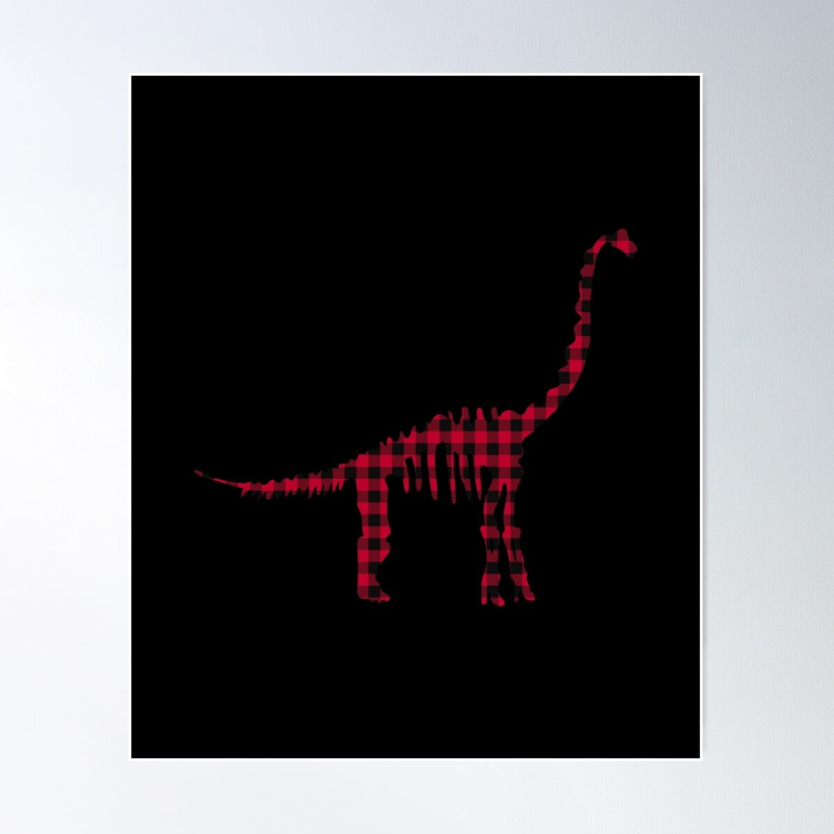Red Buffalo Plaid Brachiosaurus Dinosaur Skeleton Gift Poster Wall Art ...