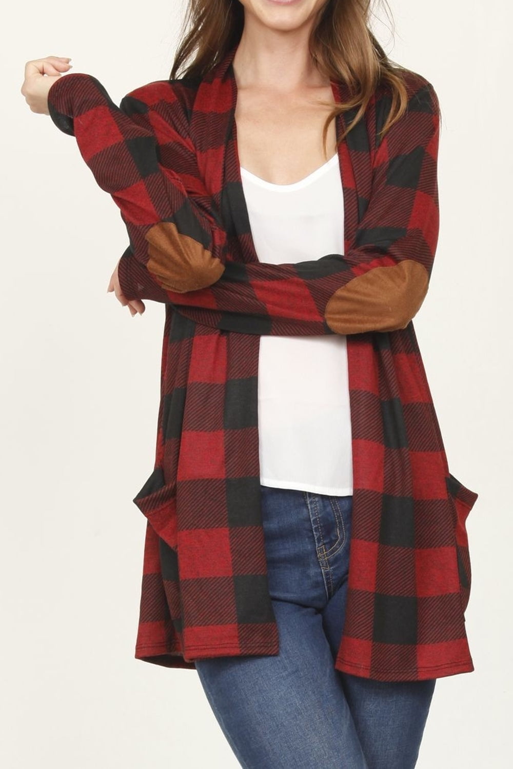 Red Buffalo Plaid Cardigan with Elbow Patch - Walmart.com