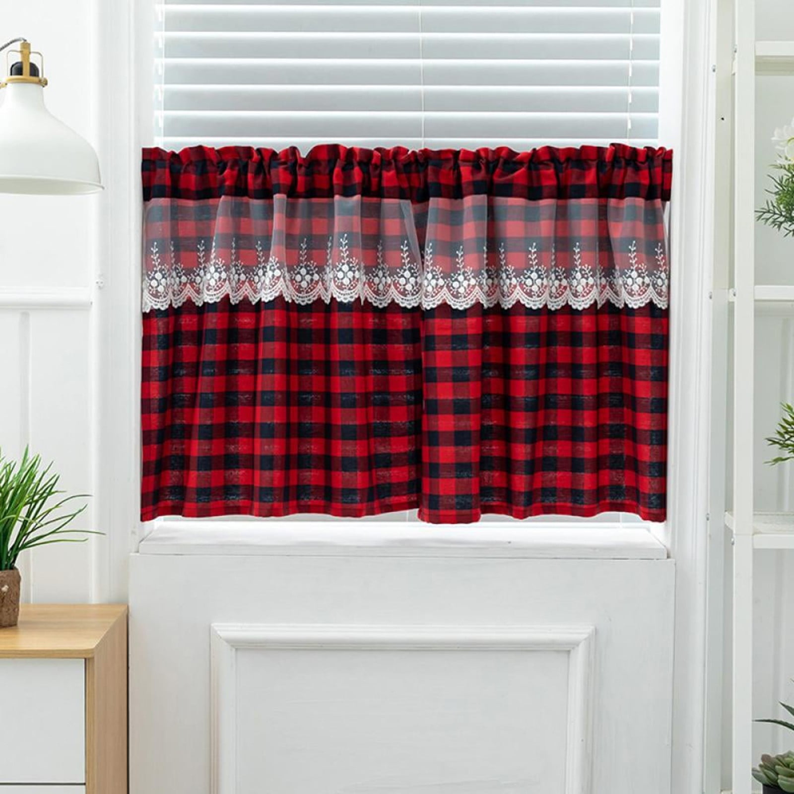 Red Buffalo Plaid Kitchen Curtains Red And Black Plaid Curtain With ...