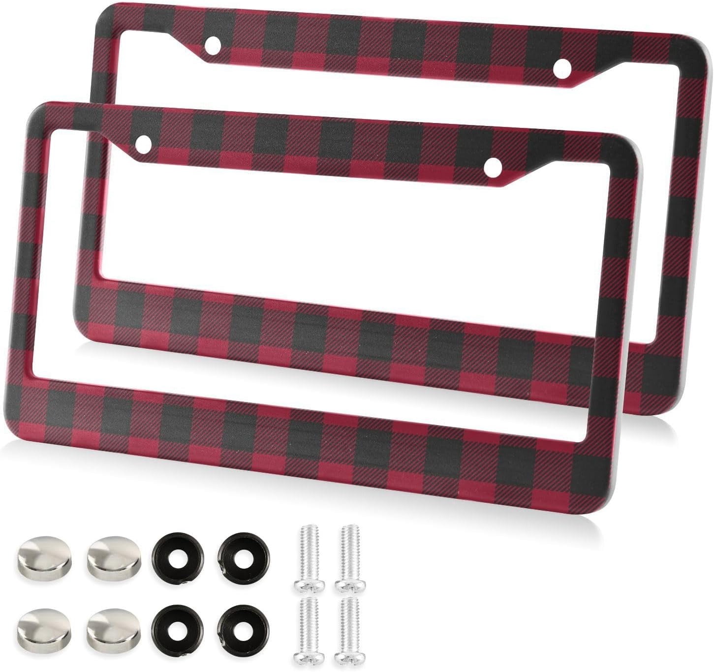Red Buffalo Plaid License Plate Frame, Aluminum Car Tag Frames, 2 Pack ...