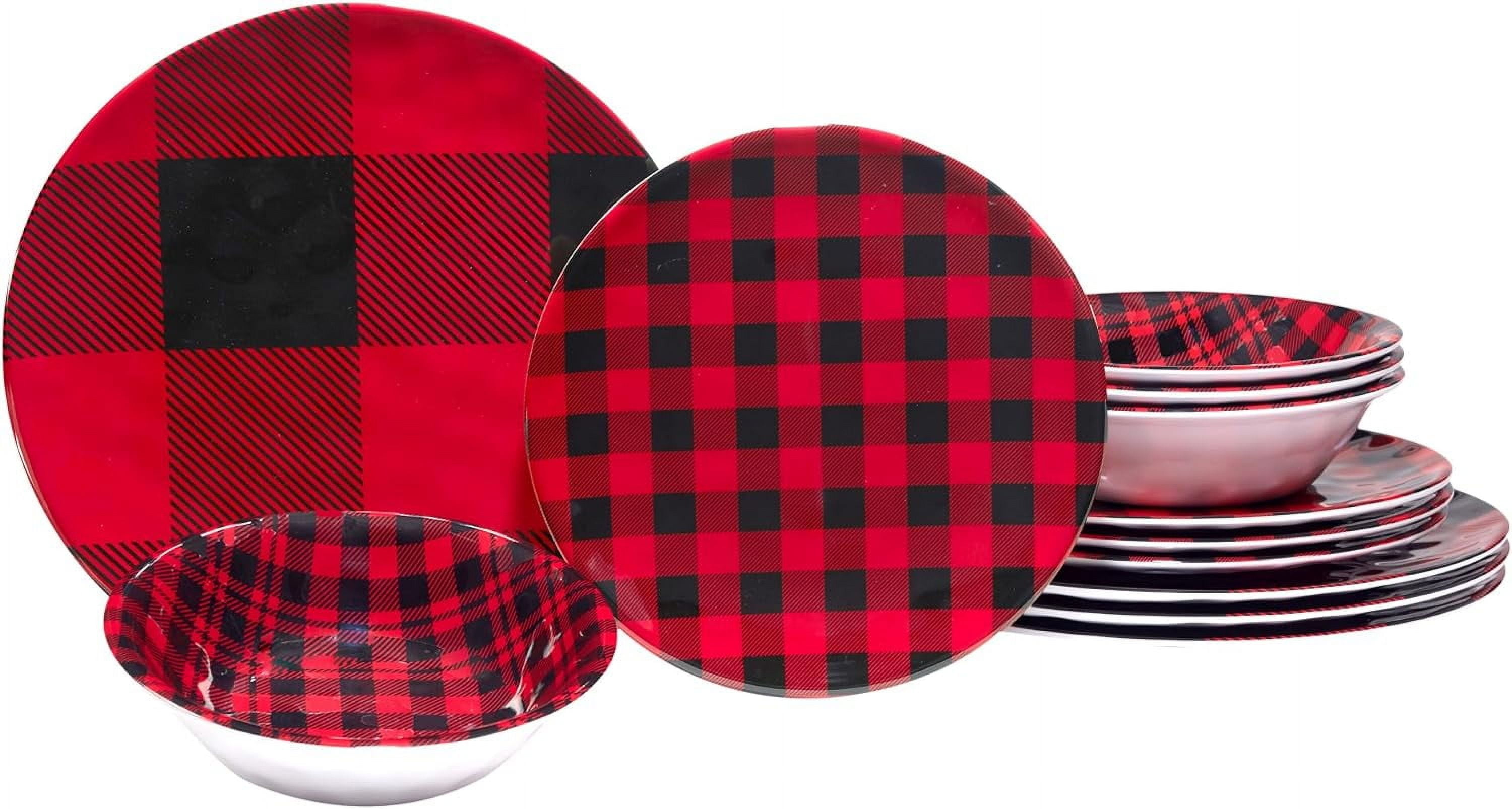 Red Buffalo Plaid Melamine 12 Piece Dinnerware Set, Service for 4 ...