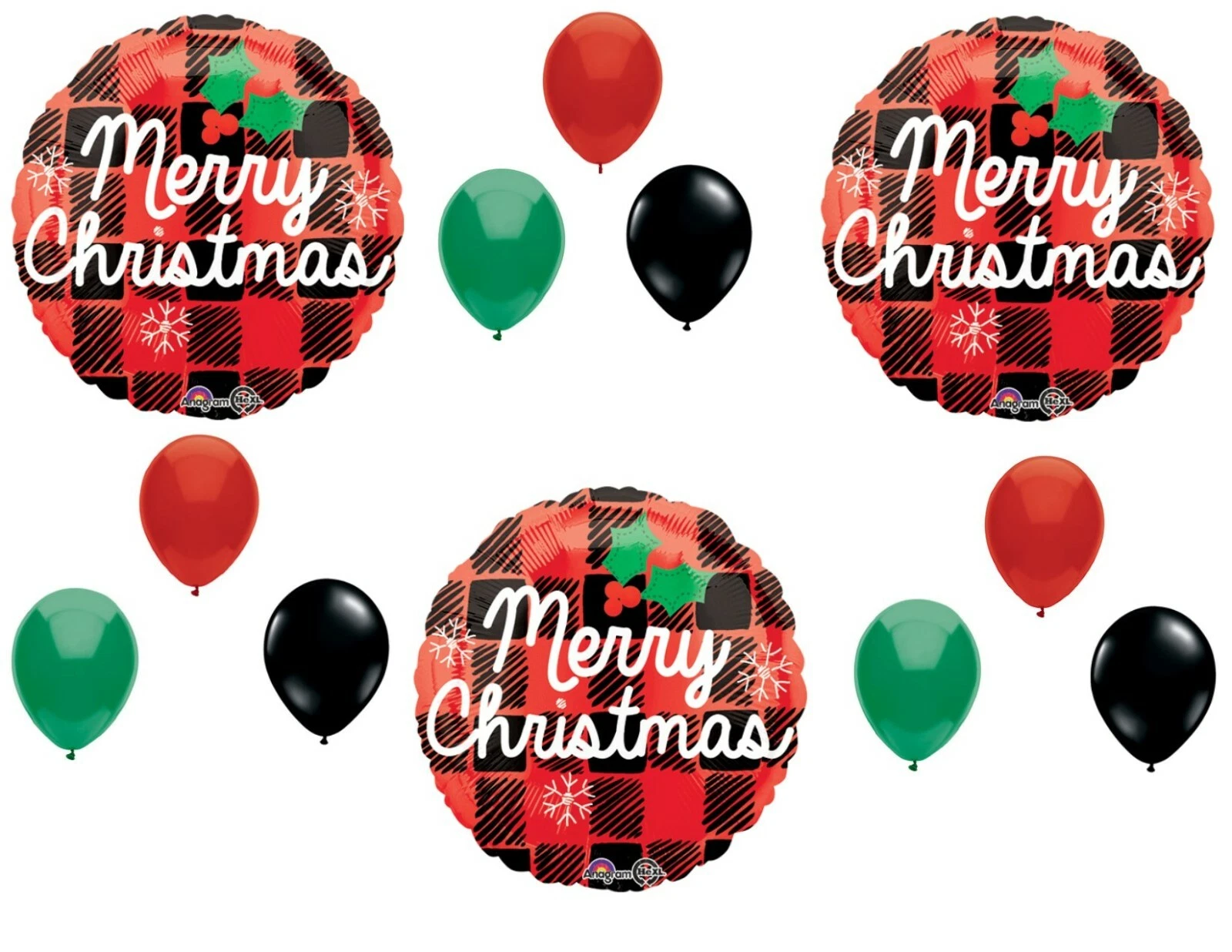 Red Buffalo Plaid Merry Christmas Party Balloons Decorations Supplies ...