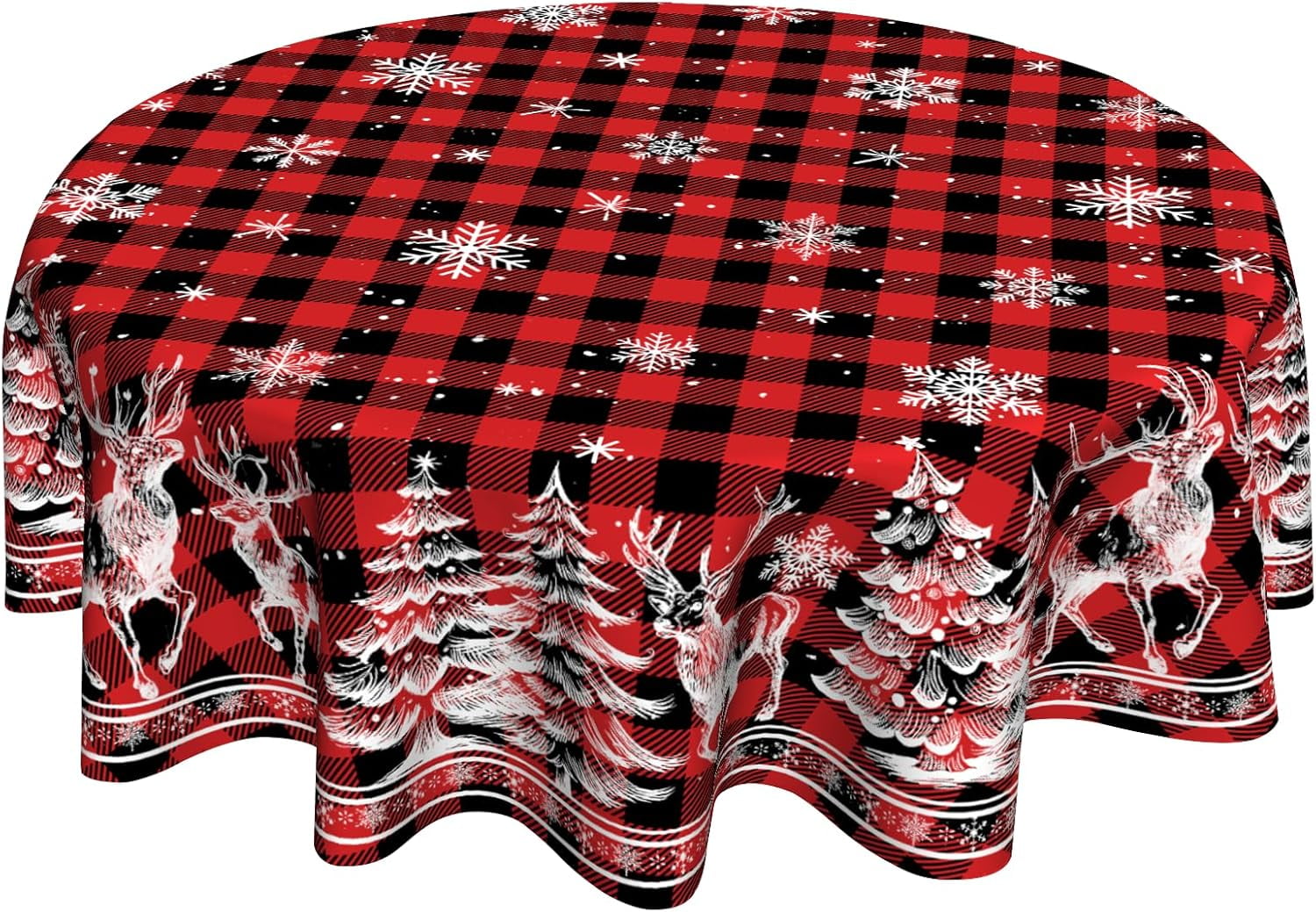 Red Buffalo Plaid Round Tablecloth 60 inch Winter Snowflake Circular ...