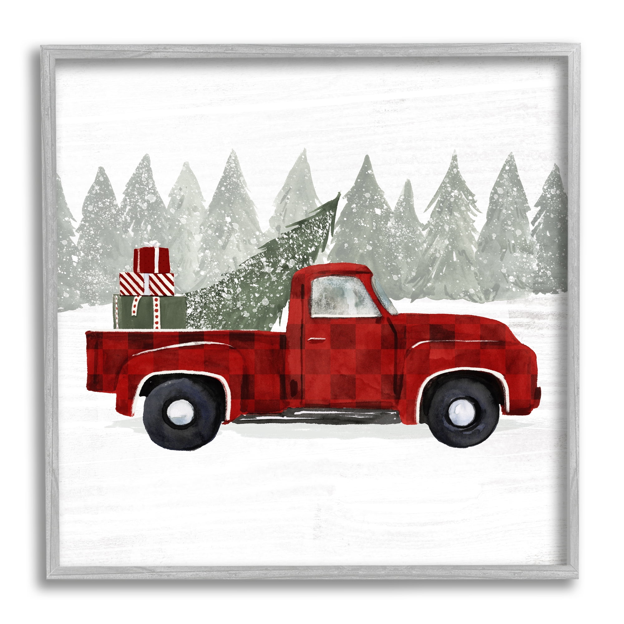Red Buffalo Plaid Vintage Truck Christmas Tree Snowfield Transportation ...