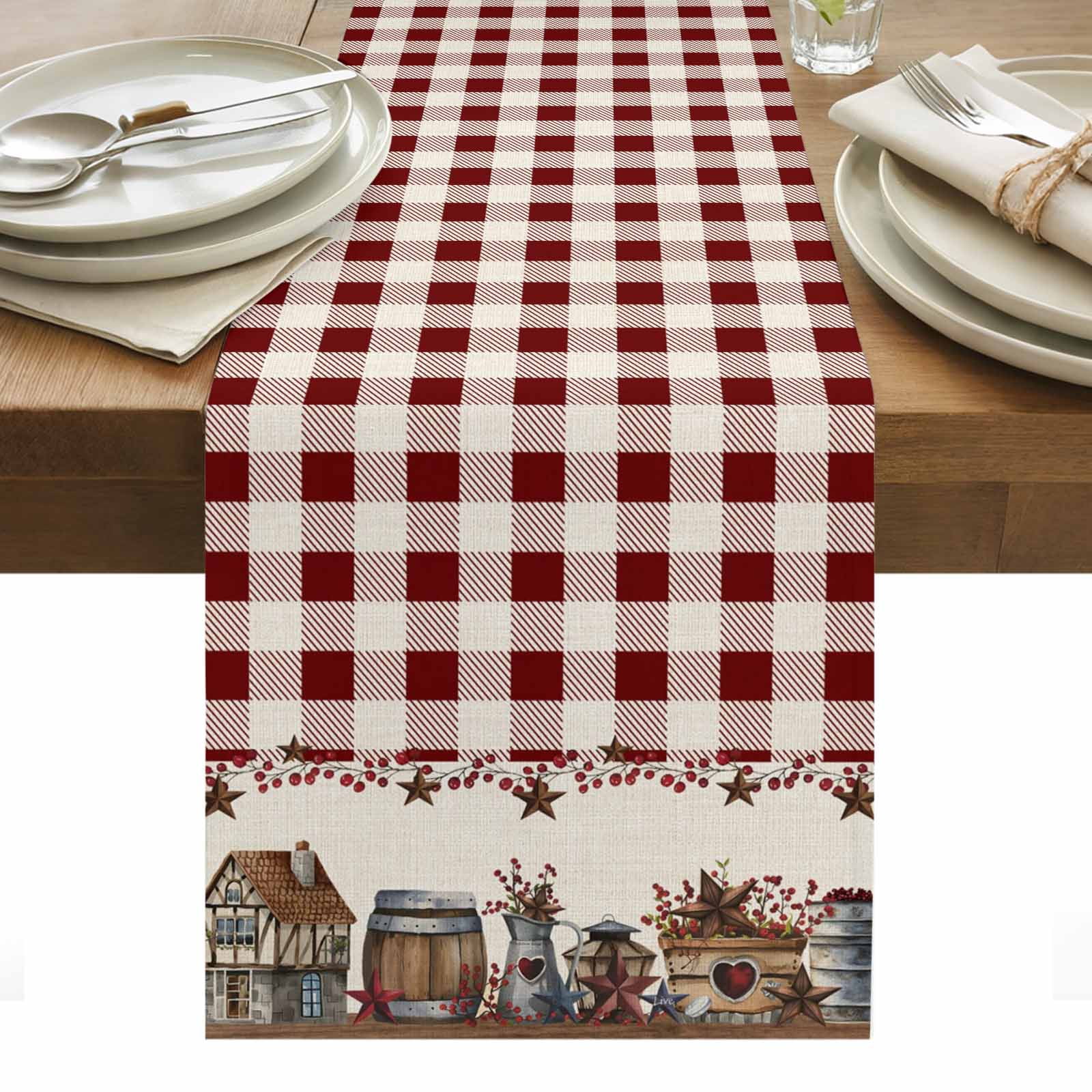Red Buffalo Table Runner 14 x 72 Inch, Plaid Country Star Barn Barrel ...