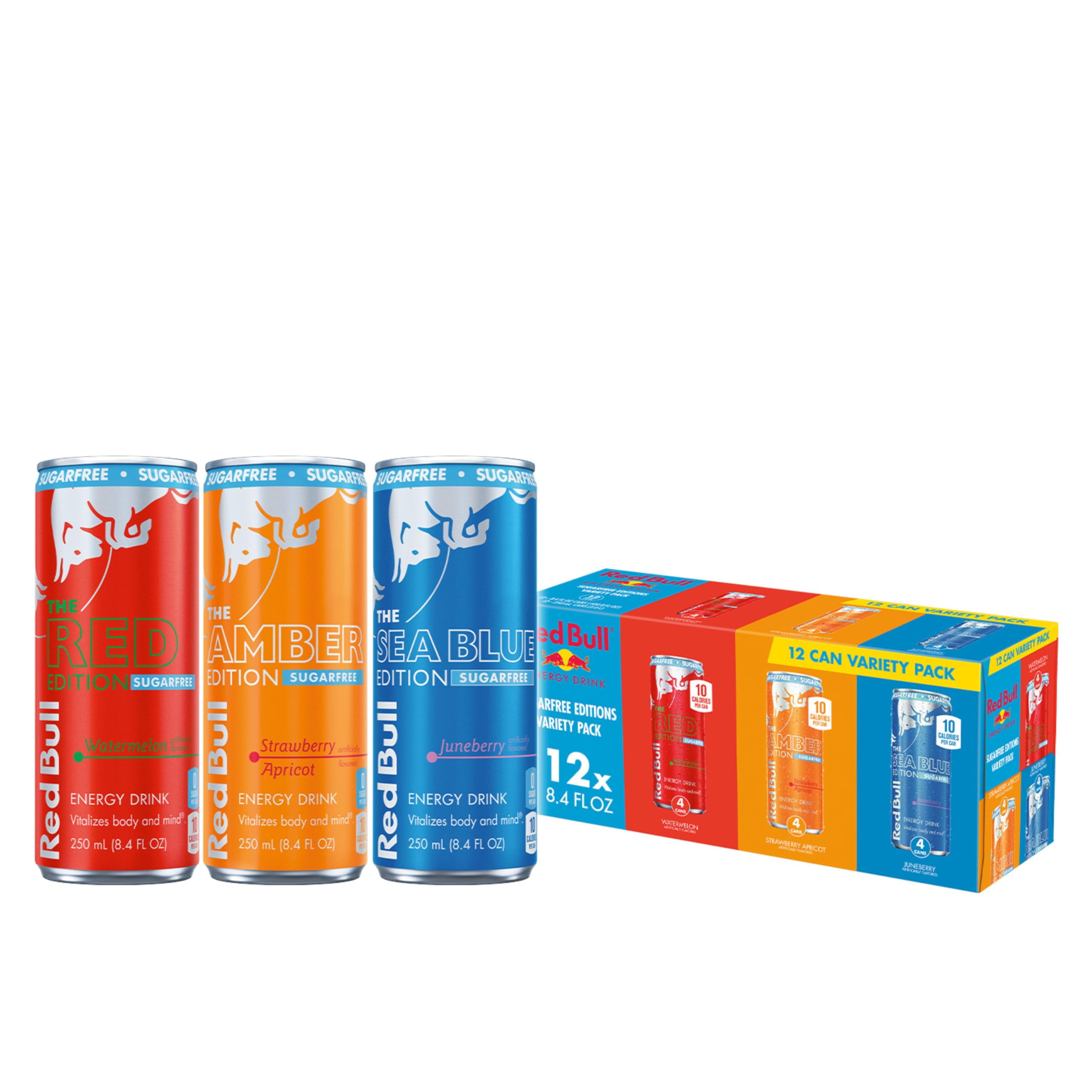 Red Bull Energy SCH4 Drink Sugar Free Variety Pack, Red, Amber, and Sea ...
