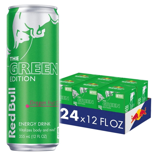 Red Bull Green Edition Dragon Fruit Energy Drink, 12 fl oz, 6 Packs of ...