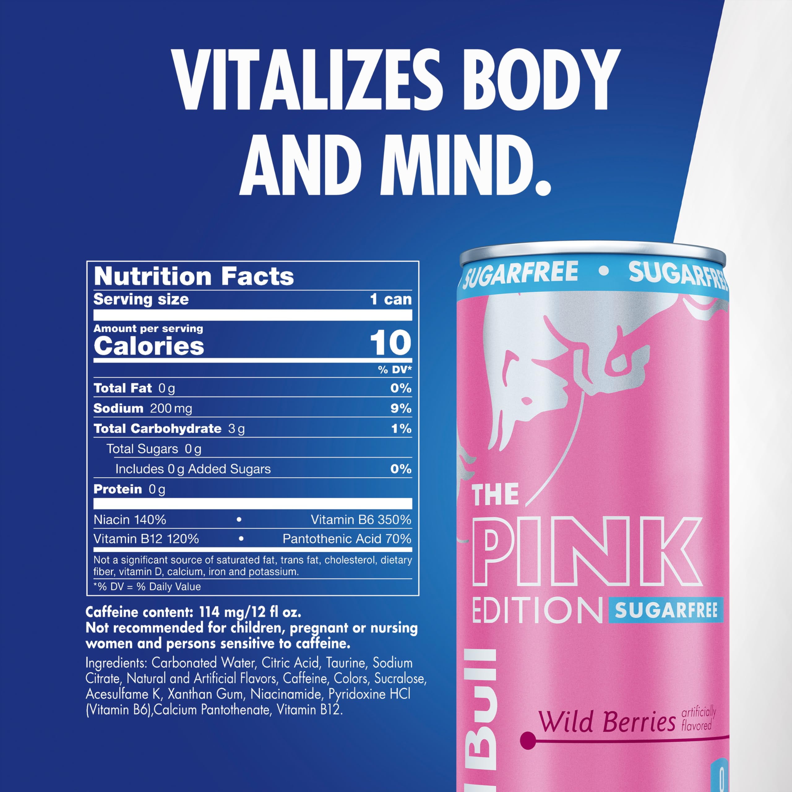 Red Bull Pink AJH3 Edition Sugar Free Energy Drink, Wild Berries, 12 fl ...