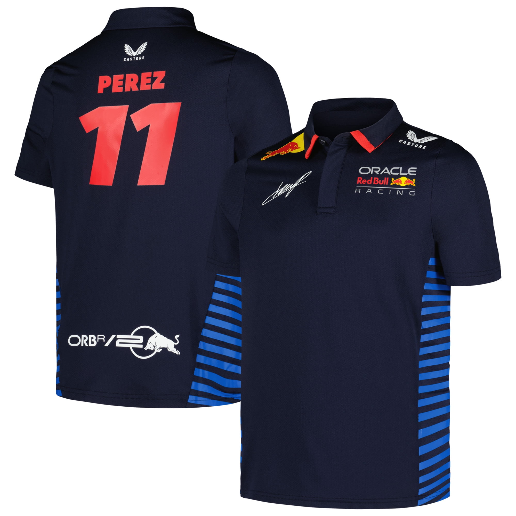 Youth Castore Sergio Perez Navy Red Bull Racing 2024 Team Polo ...