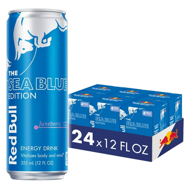 Red Bull Sea Blue Edition Energy Drink, 12 fl oz, 6 Packs of 4 Cans ...