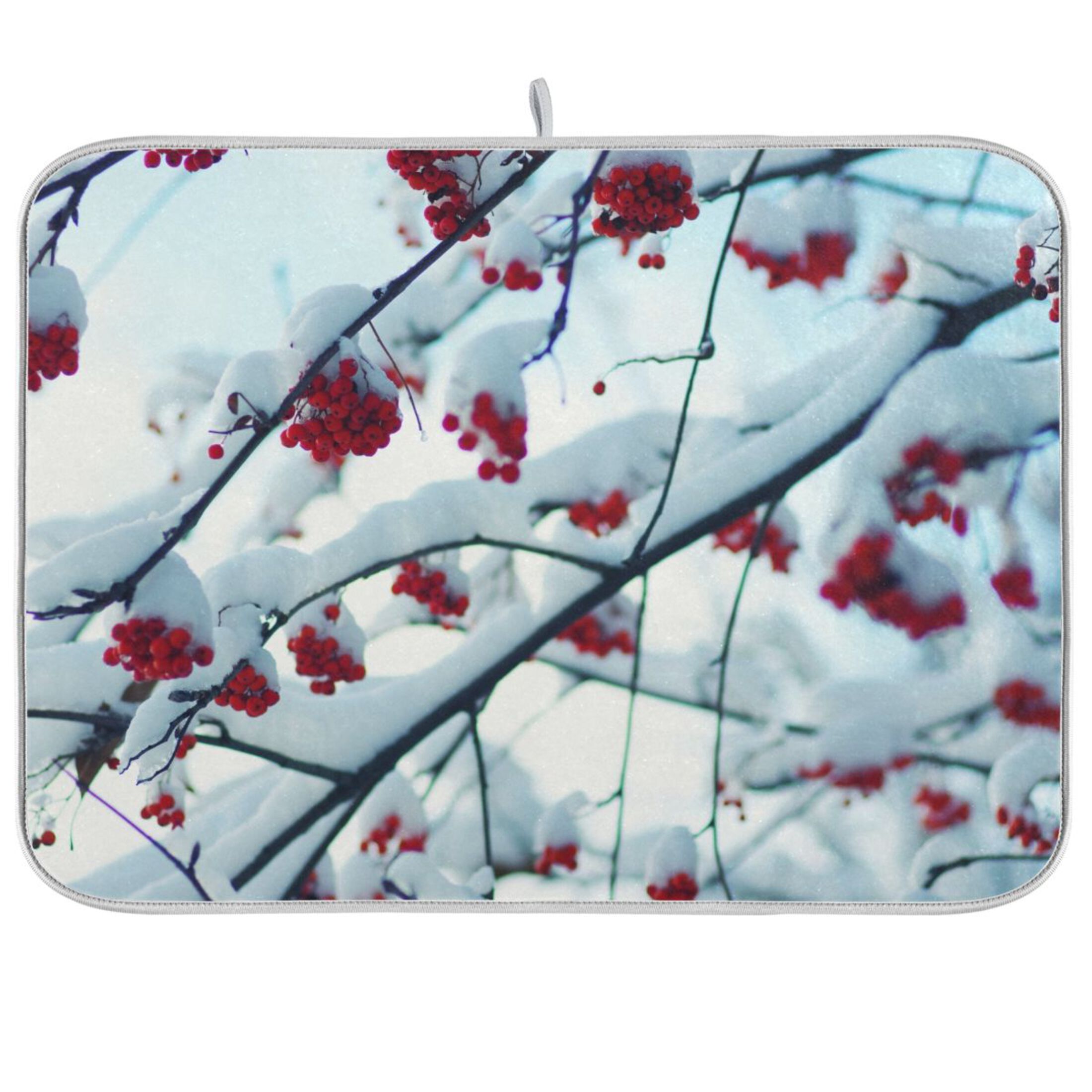 Red Bunches with Snow Dish Drying Mat Microfiber Kitchen Mats Large ...