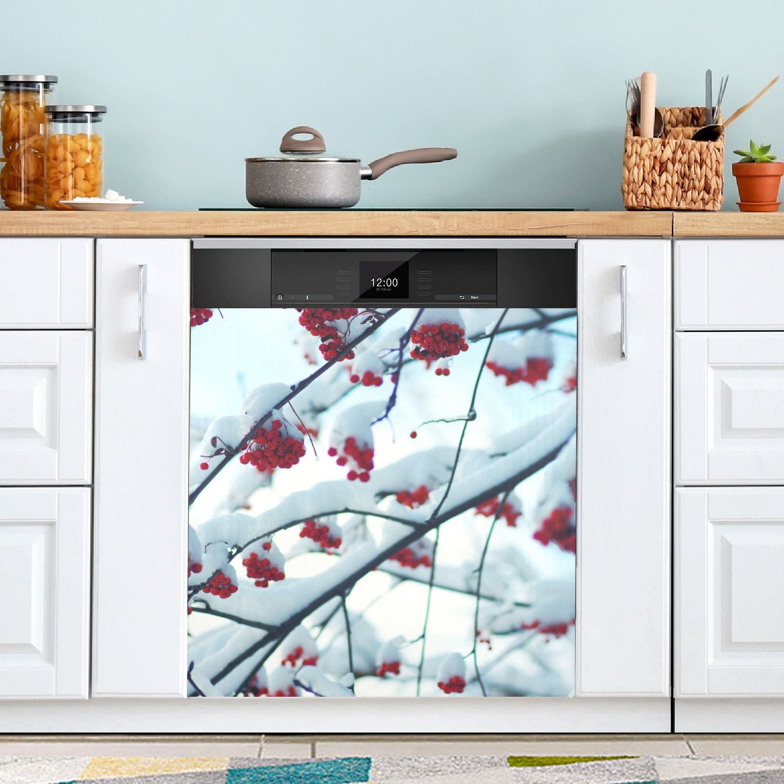 Red Bunches with Snow Dishwasher Magnet Cover Magnetic Dishwasher ...