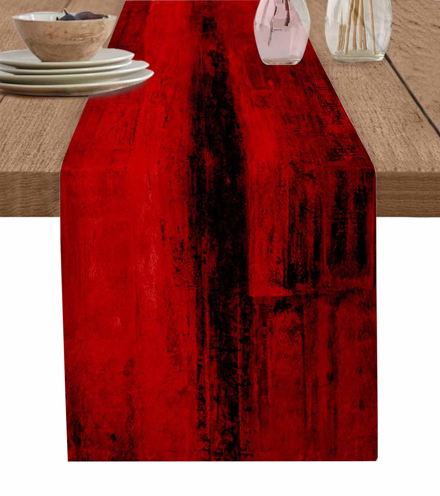 Red Burlap Cotton Table Runner 13x108 Inches Long, Retro Oil Painting ...