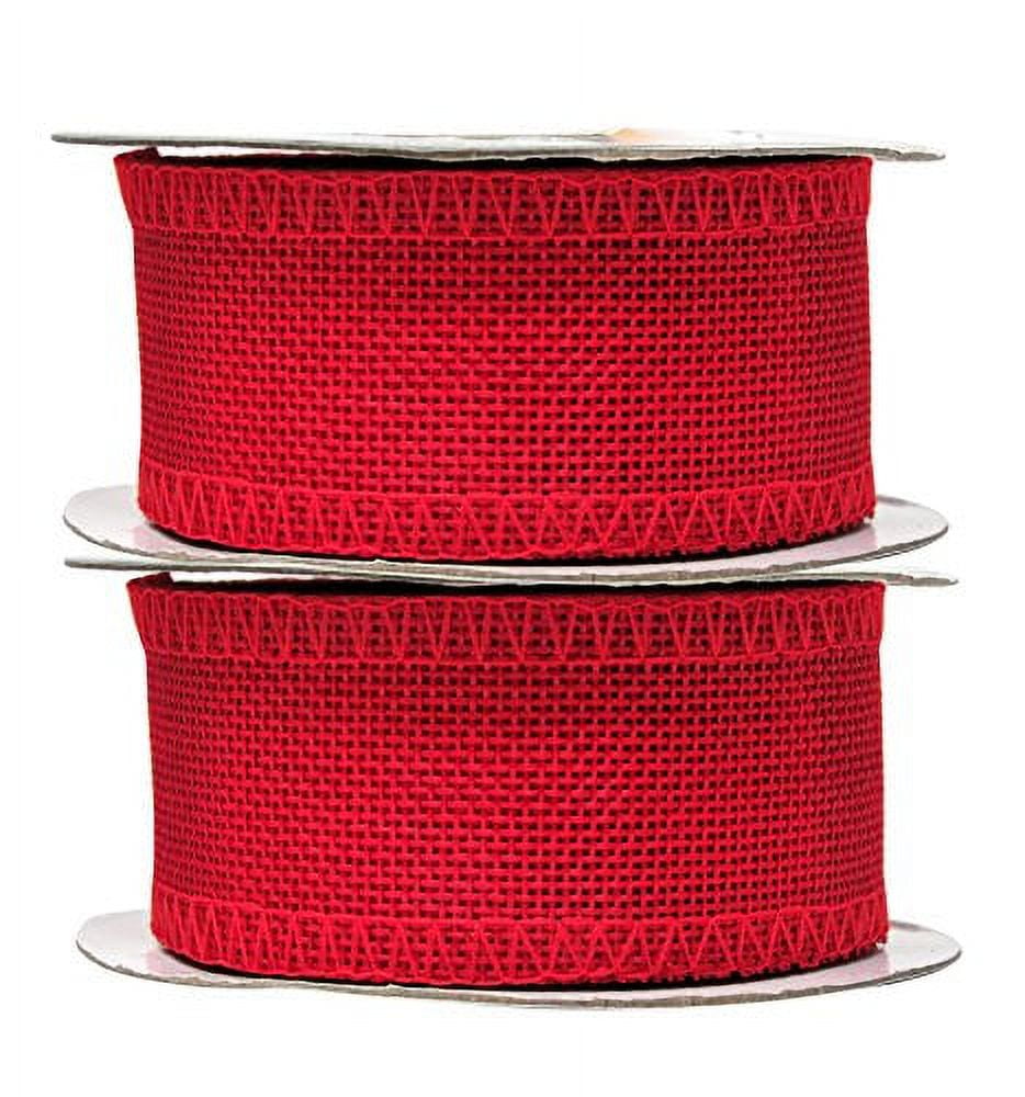 Red Burlap Ribbon 1.5 Inch 2 Rolls 20 Yards Unwired Rustic Jute Ribbon ...