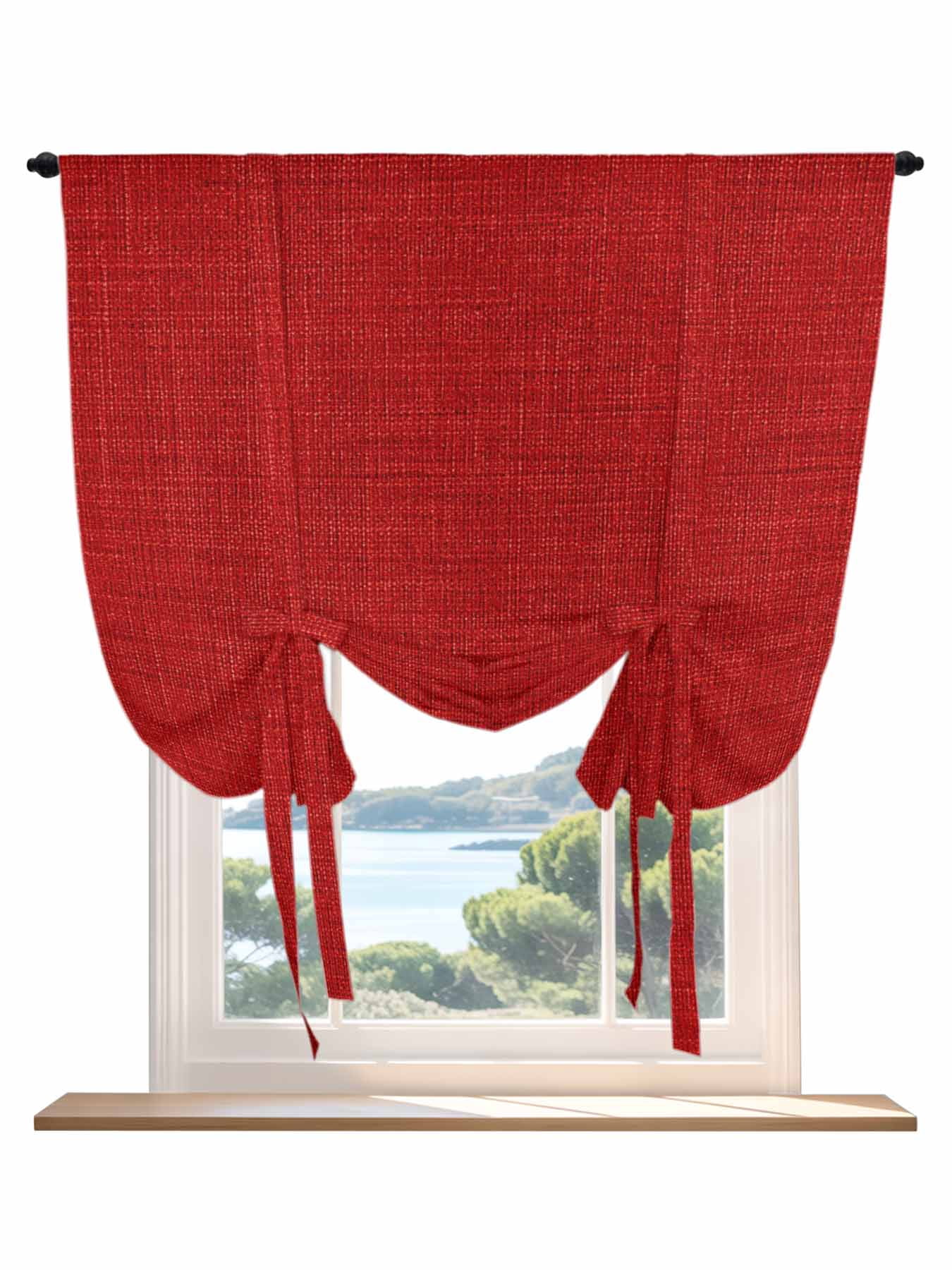 Red Burlap Texture Tie Up Curtains for Windows 54 Inch Length Balloon ...