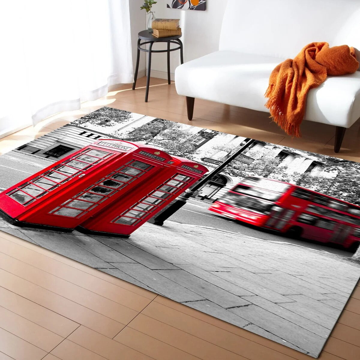 Red Bus London Street Scenery Rugs for Bedroom Home Carpet Living Room ...