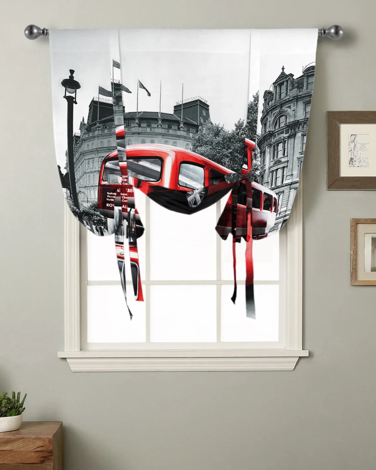 Red Bus London Street Scenery Window Curtain for Living Room Roman ...