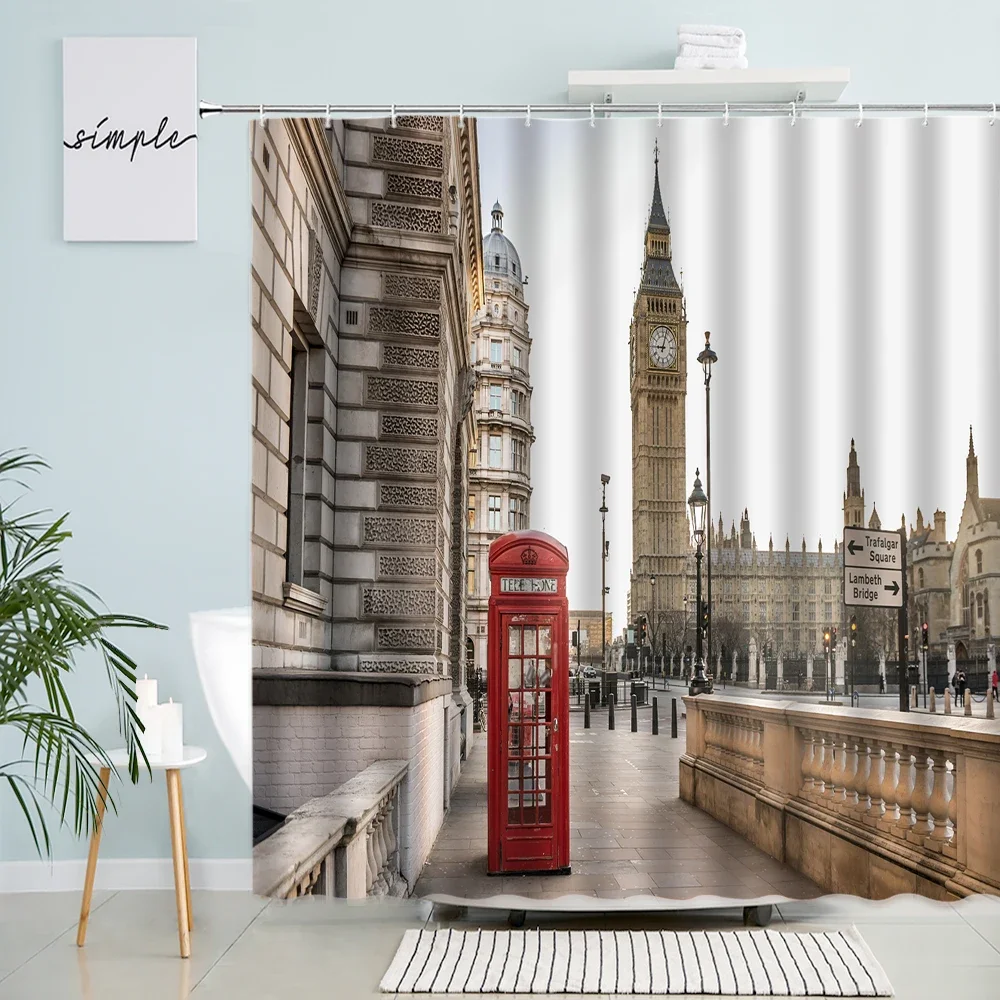Red Bus Ph Booth Shower Curtain Retro London Street Architecture Big ...