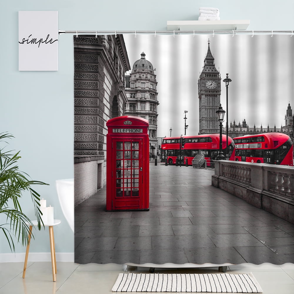 Red Bus Ph Booth Shower Curtain Retro London Street Architecture Big ...