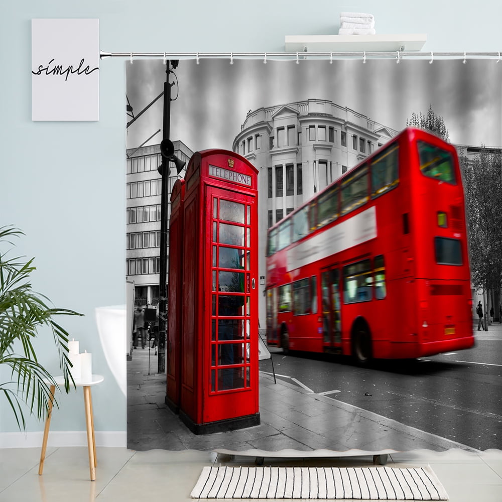 Red Bus Ph Booth Shower Curtain Retro London Street Architecture Big ...