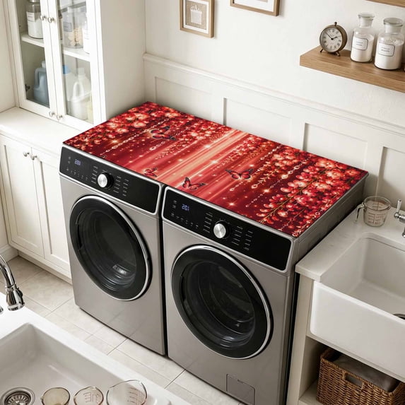 Red Butterflies Washer and Dryer Top Protector Mat, 51.2
