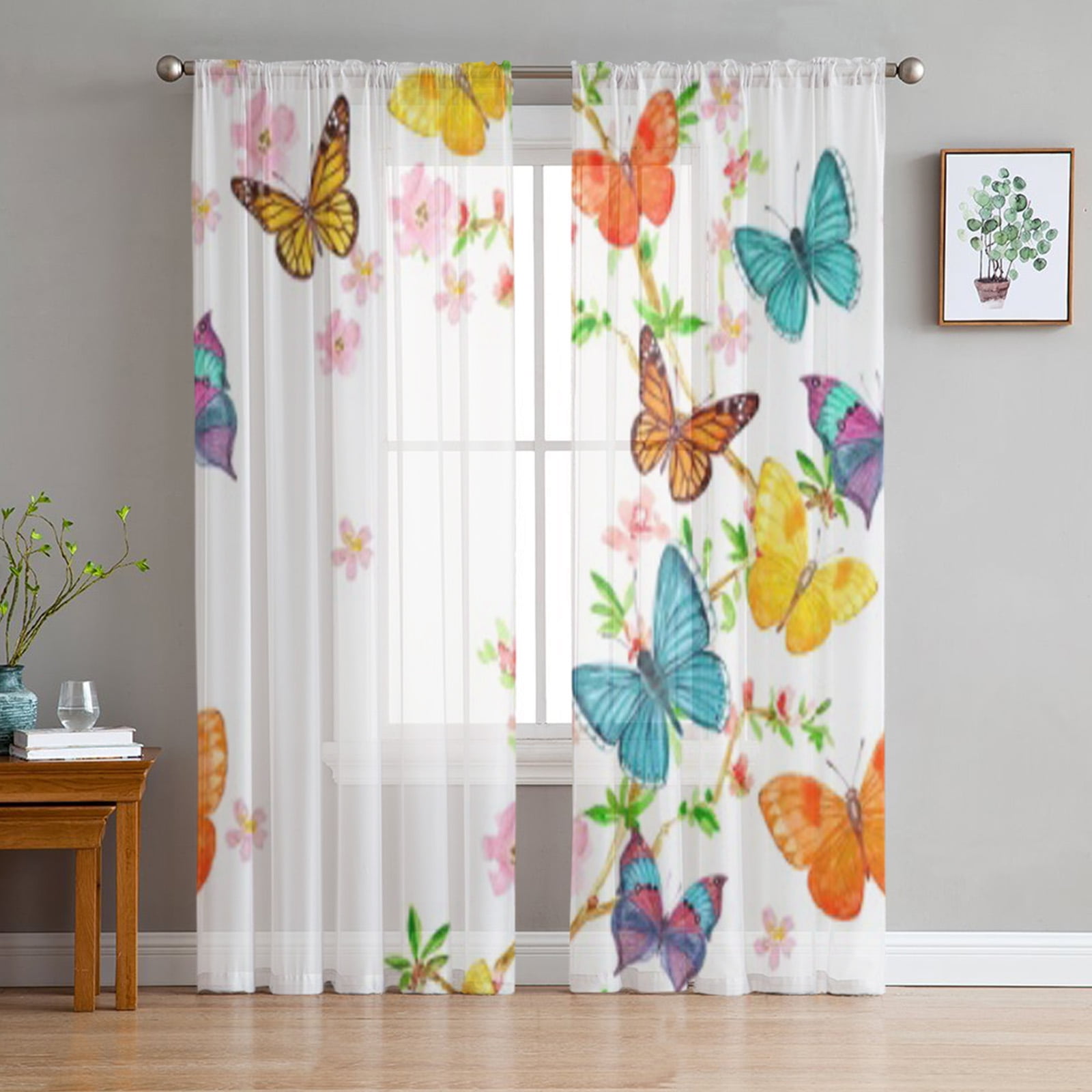 Red Butterfly Beautiful Tulle Curtain For Living Room Bedroom Modern ...
