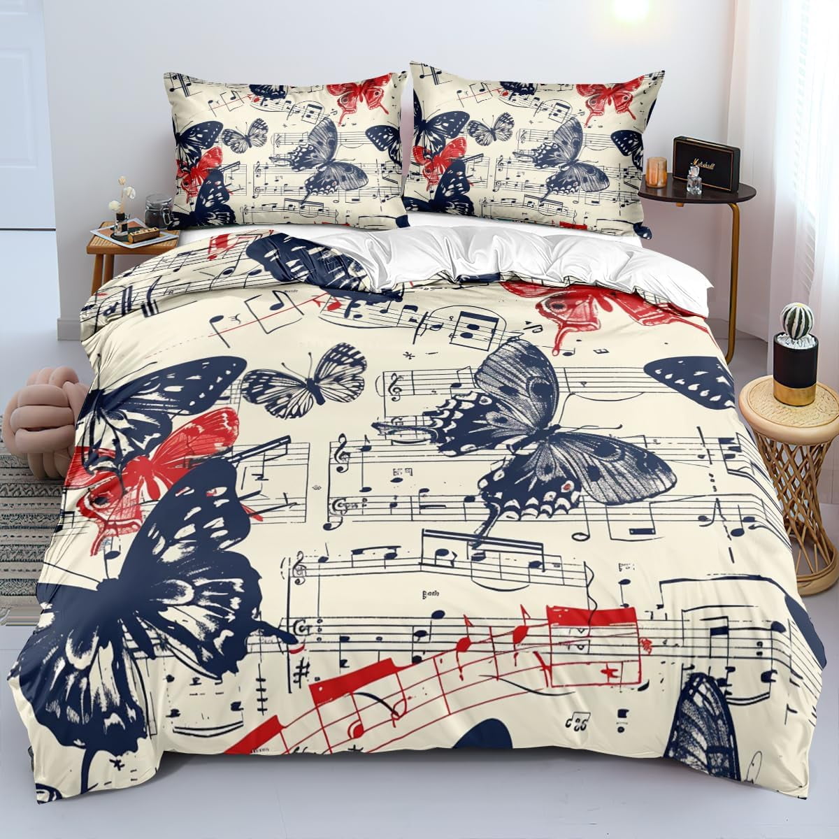 Red Butterfly Duvet Cover Music Notes Comforter Cover Sets Musical Note ...