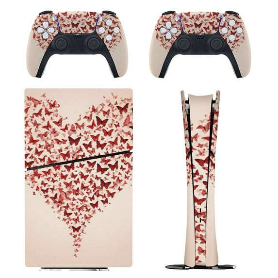 Red Butterfly Heart Console Skin Bundle for PS5 Pro Slim Disc & Digital ...