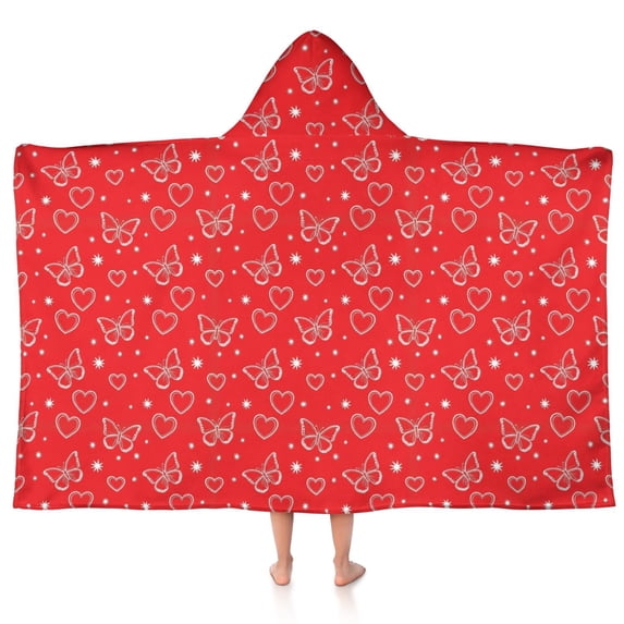 Red Butterfly Heart Flower Pattern Hooded Bath Towel Wrap for Teens ...