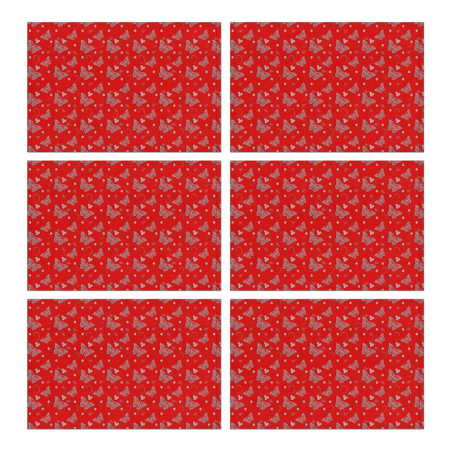 Red Butterfly Heart Flower Pattern Summer Placemats Table Placemats Set ...