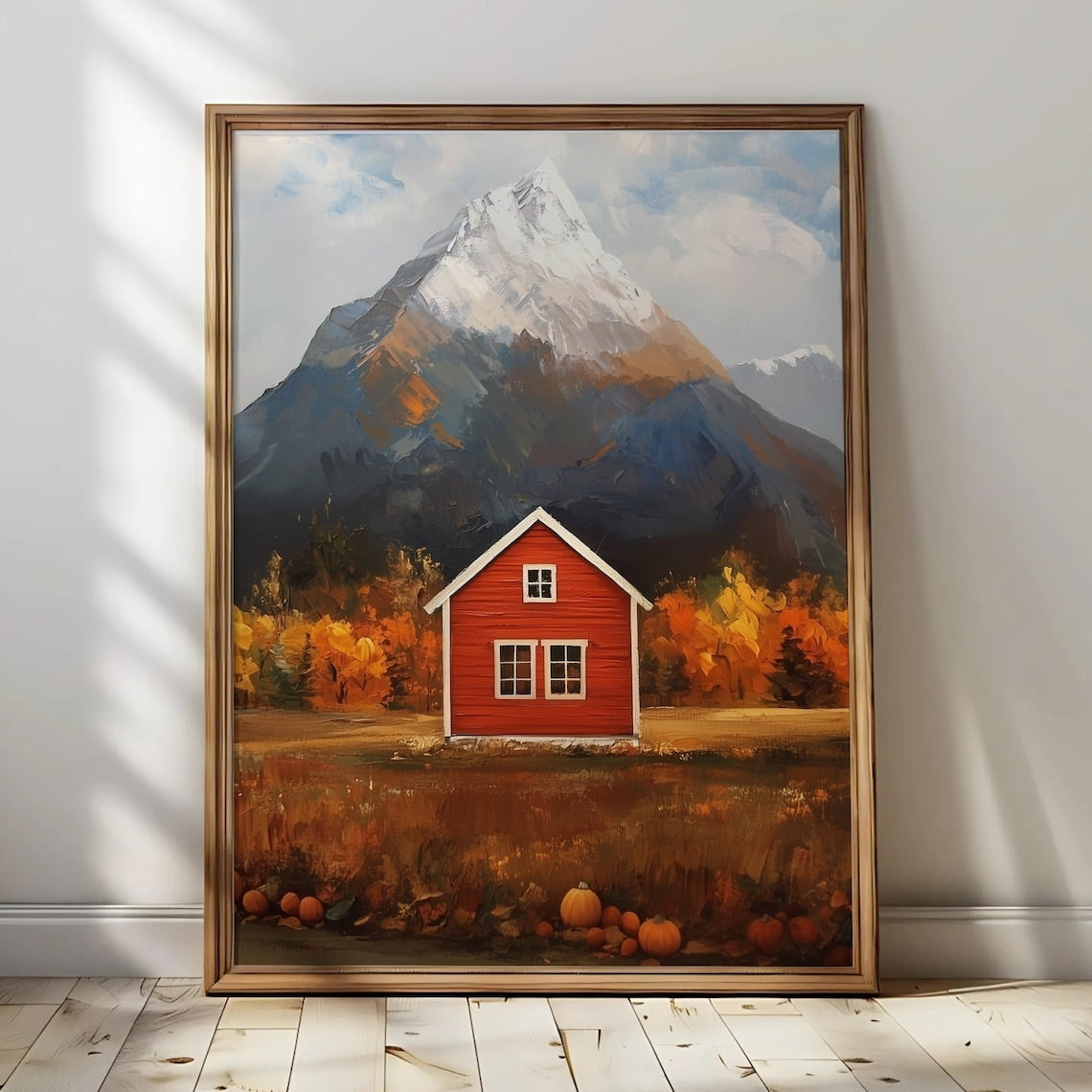 Red Cabin Fall Landscape, Cozy Mountain Art Home Decor #2384, 8x12 ...