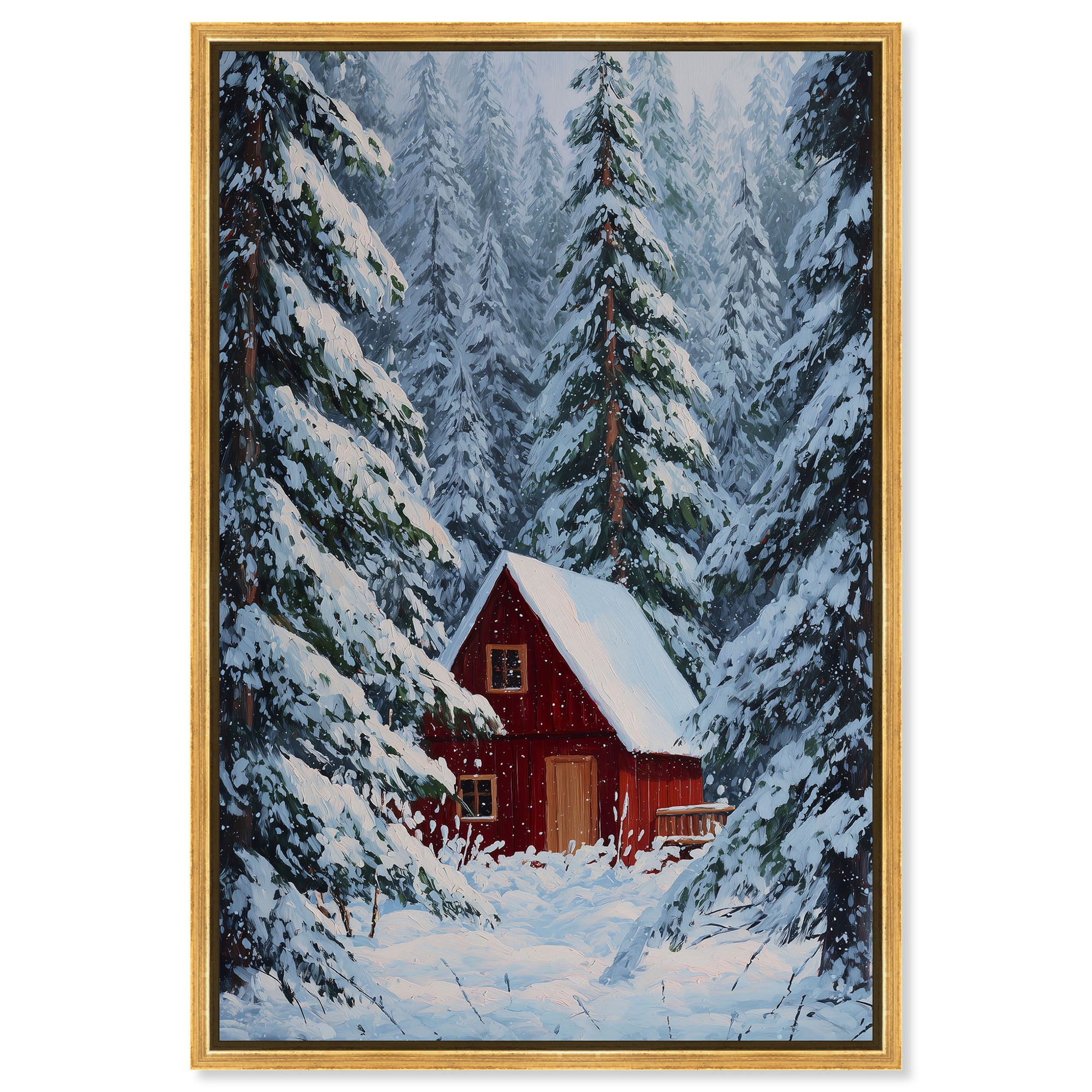 Red Cabin in the Snow Canvas Print Christmas Wall Decor by Art Remedy ...