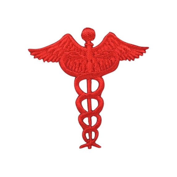 Red Caduceus - Medical Staff/Snakes - Symbol - Iron on Applique ...