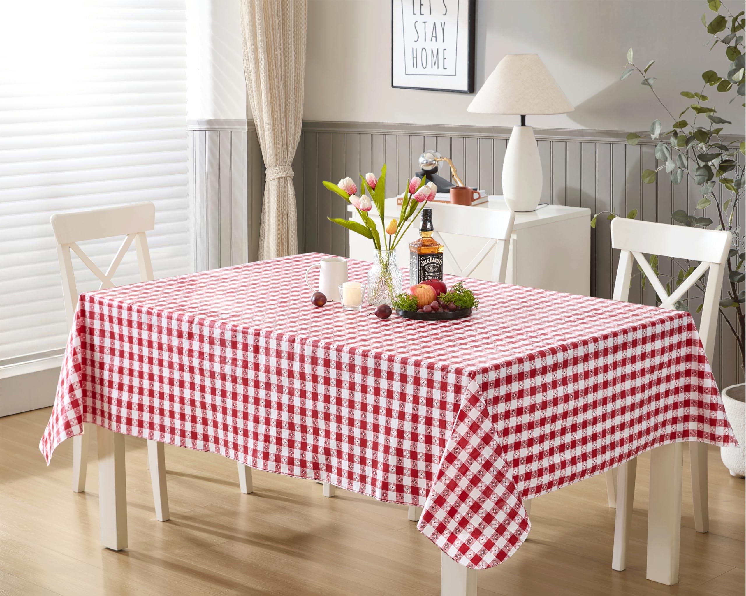 Red Café Bistro Tavern Check 52 x 52 inch Square Vinyl Dining ...