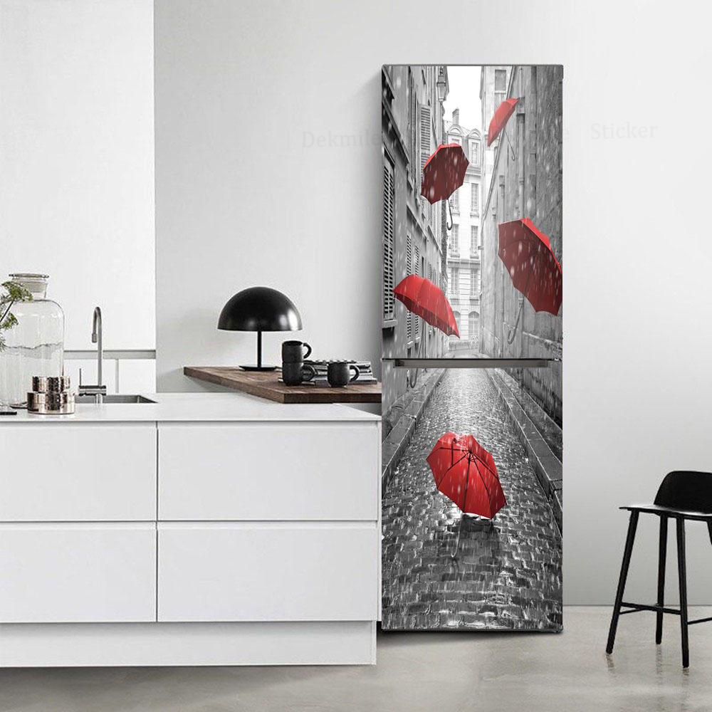 Red Call Box Fridge Stickers Door Cover 3D Refrigerator Wallpaper ...