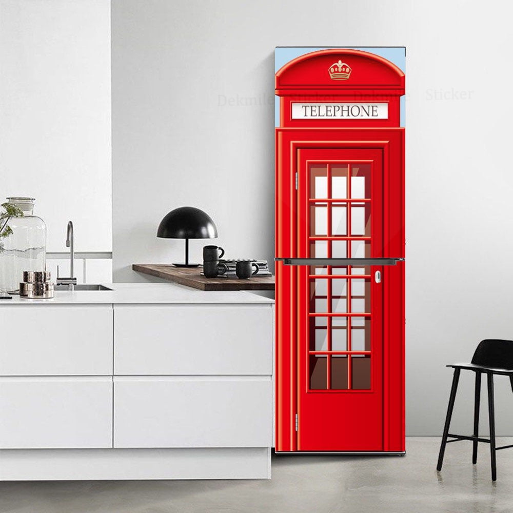 Red Call Box Fridge Stickers Door Cover 3D Refrigerator Wallpaper ...