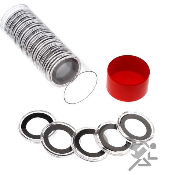 Red Capsule Tube & 20 Air-Tite 19mm Black Ring Coin Holders for Indian ...