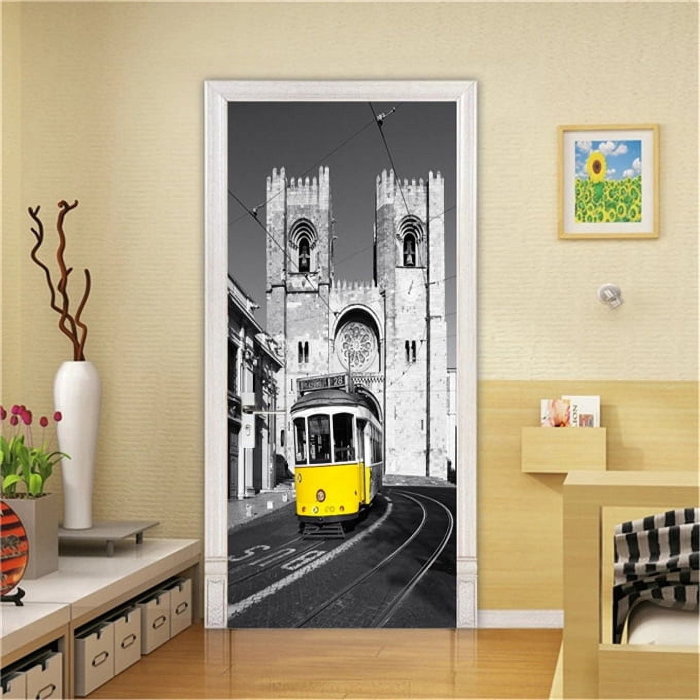 Red Car Bus 3D Door Sticker Peel & Stick Vinyl Poster Removable ...
