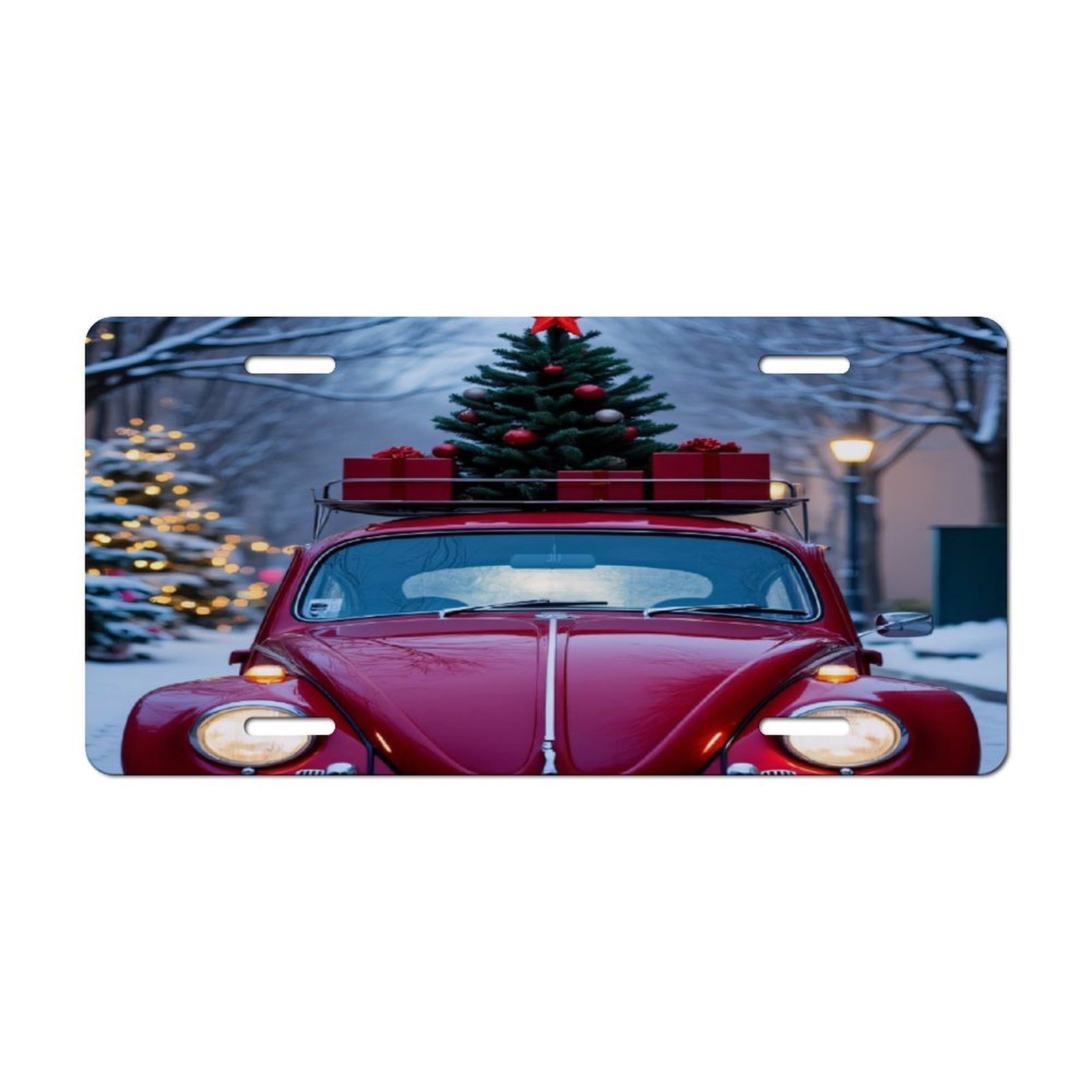 Red Car with Christmas Tree And Gifts Car Decorative Front License ...