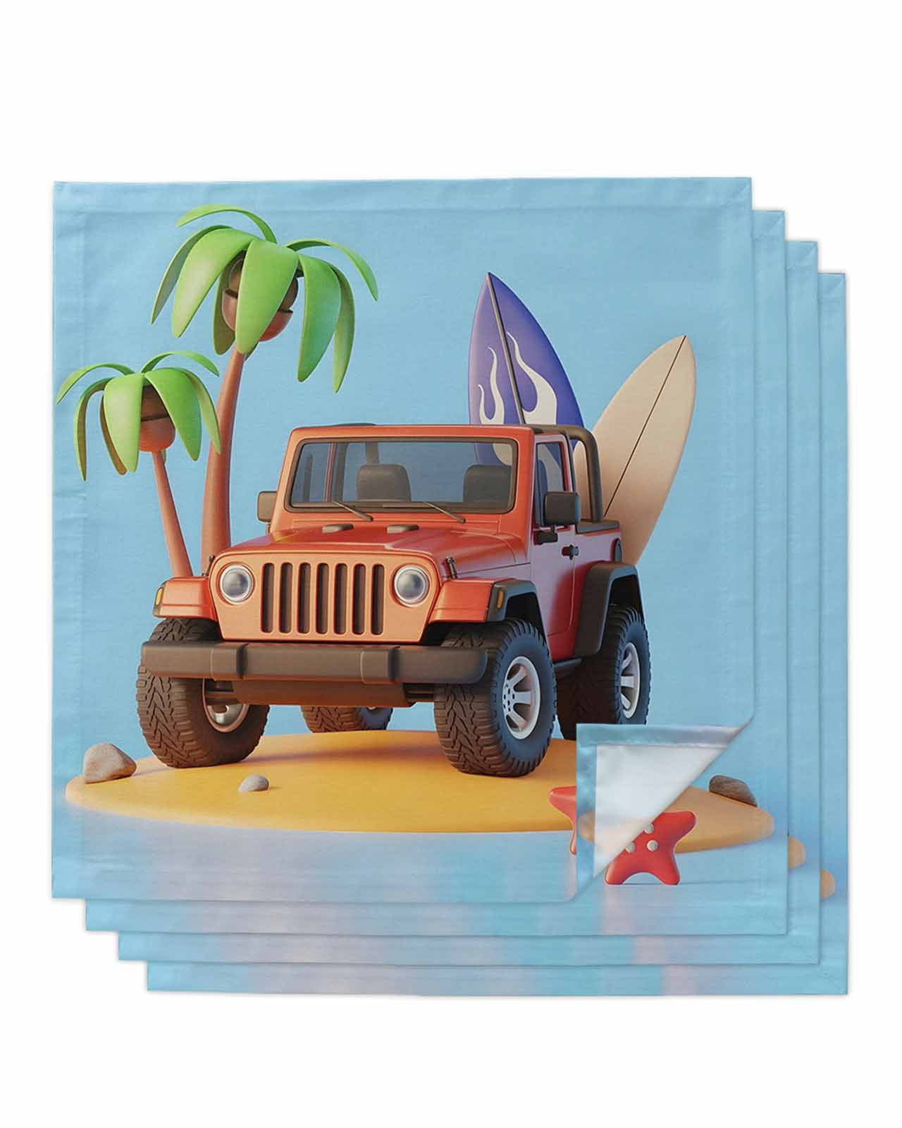 Red Car Cloth Napkins Set of 4 Reusable Dinner Napkins, Cartoon Funny ...