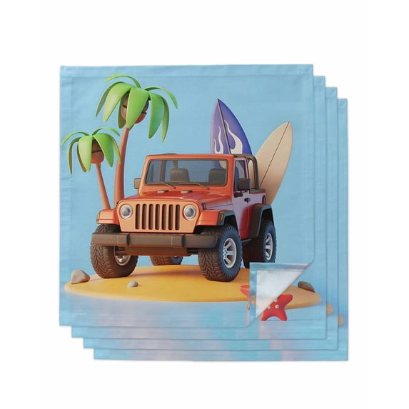 Red Car Cloth Napkins Set of 4 Reusable Dinner Napkins, Cartoon Funny ...