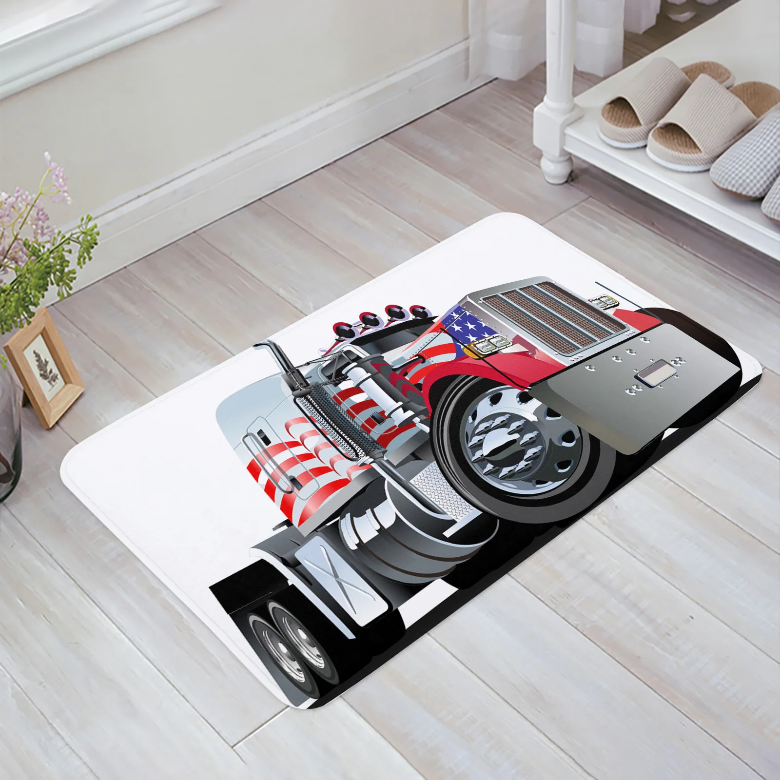 Red Car Fire Truck Cartoon Floor Mat Entrance Door Mat Living Room ...