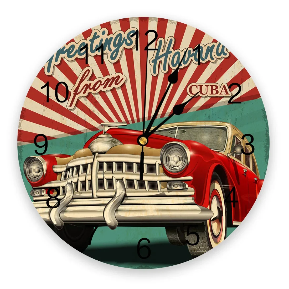 Red Car Retro Trees Sky Bedroom Wall Clock Large Modern Kitchen Dinning ...