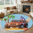 Red Car Round Rug 6ft Washable Circle Kitchen Rugs Non Slip Cartoon ...