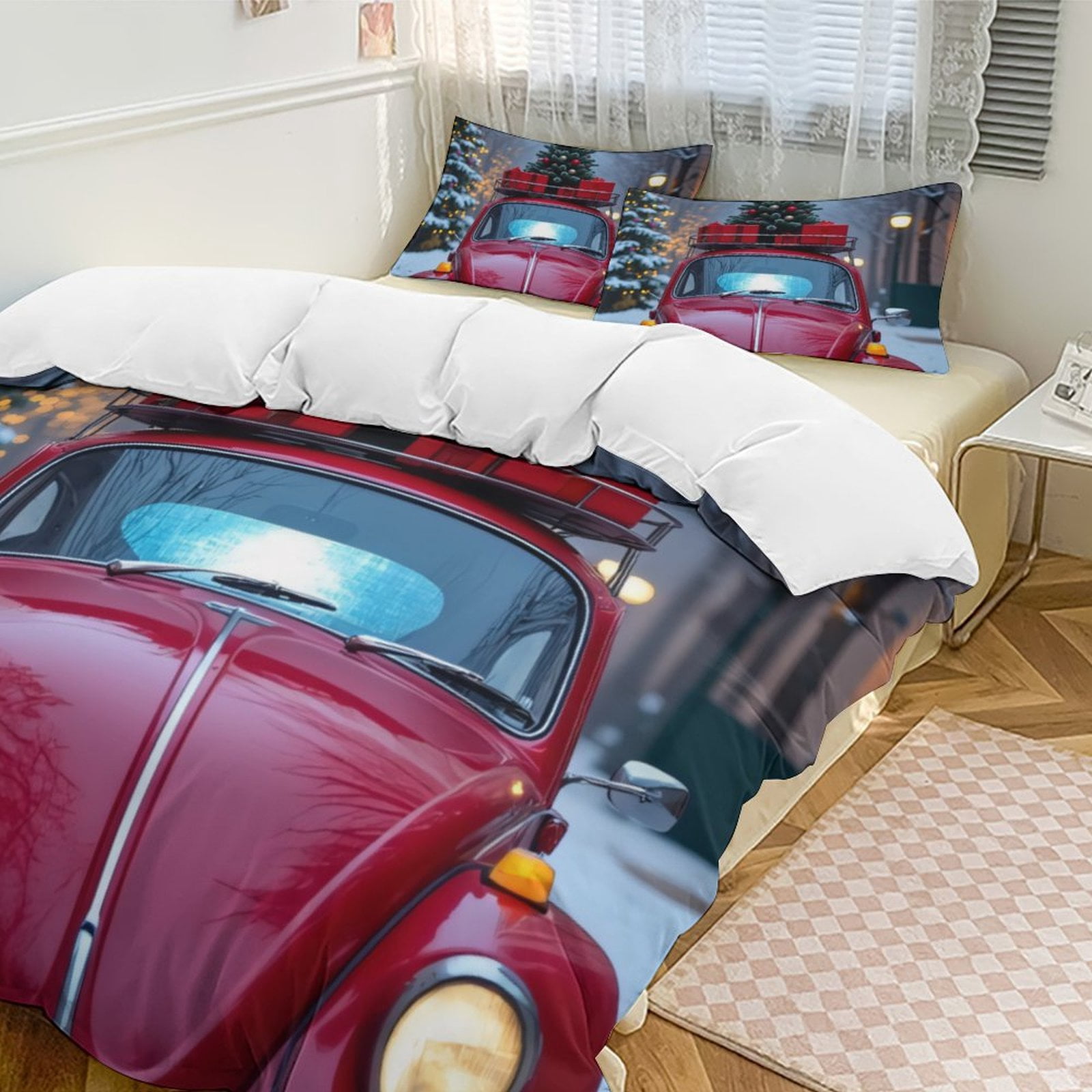 Red Car with Christmas Tree And Gifts 3D Duvet Cover Set Quilt Cover ...