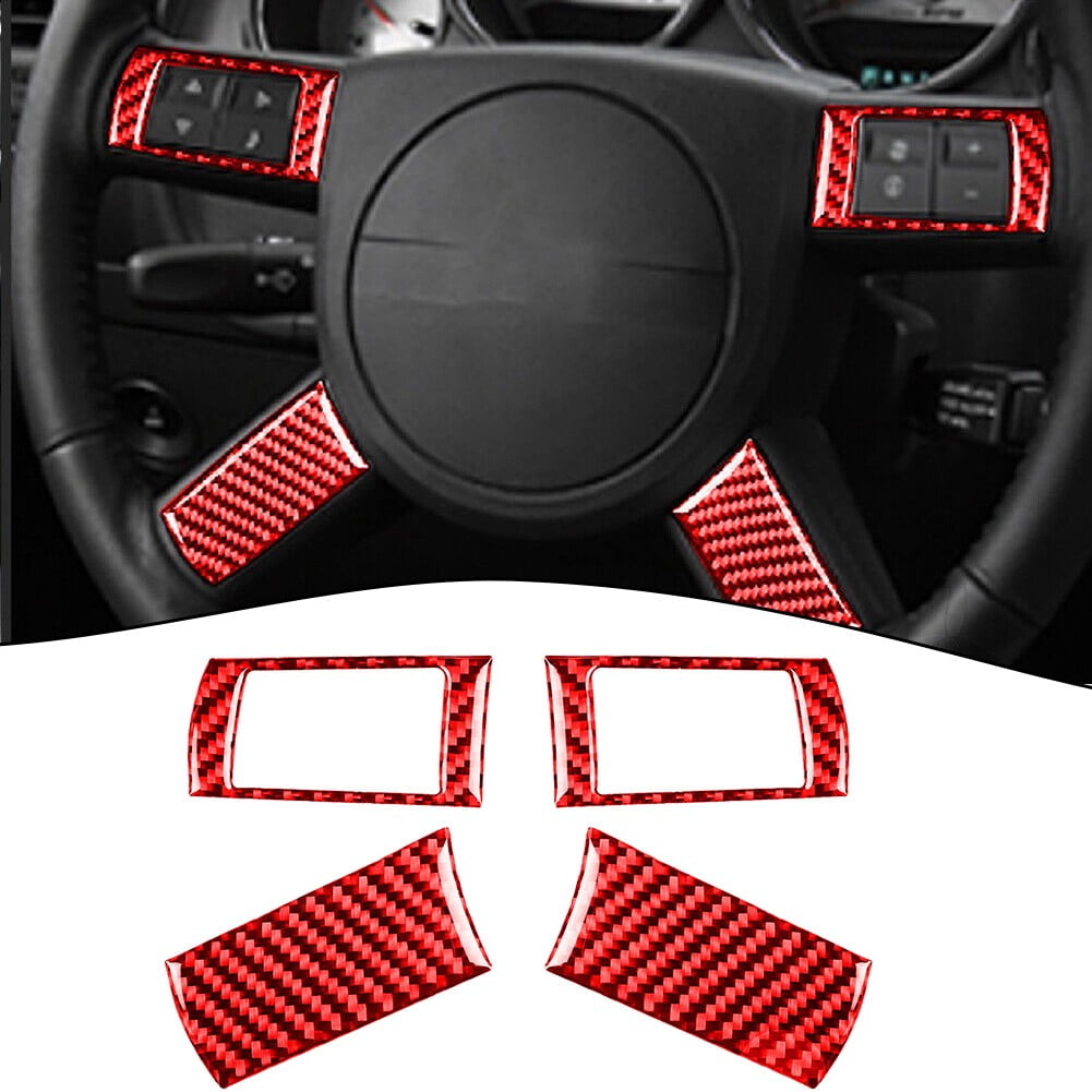 Red Carbon Fiber Steering Wheel Button Cover Trim For Dodge For ...